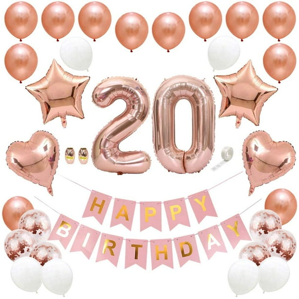 20 Happy Birthday Banner Kit Rose Gold 20th Birthday Balloon Number 20 ...