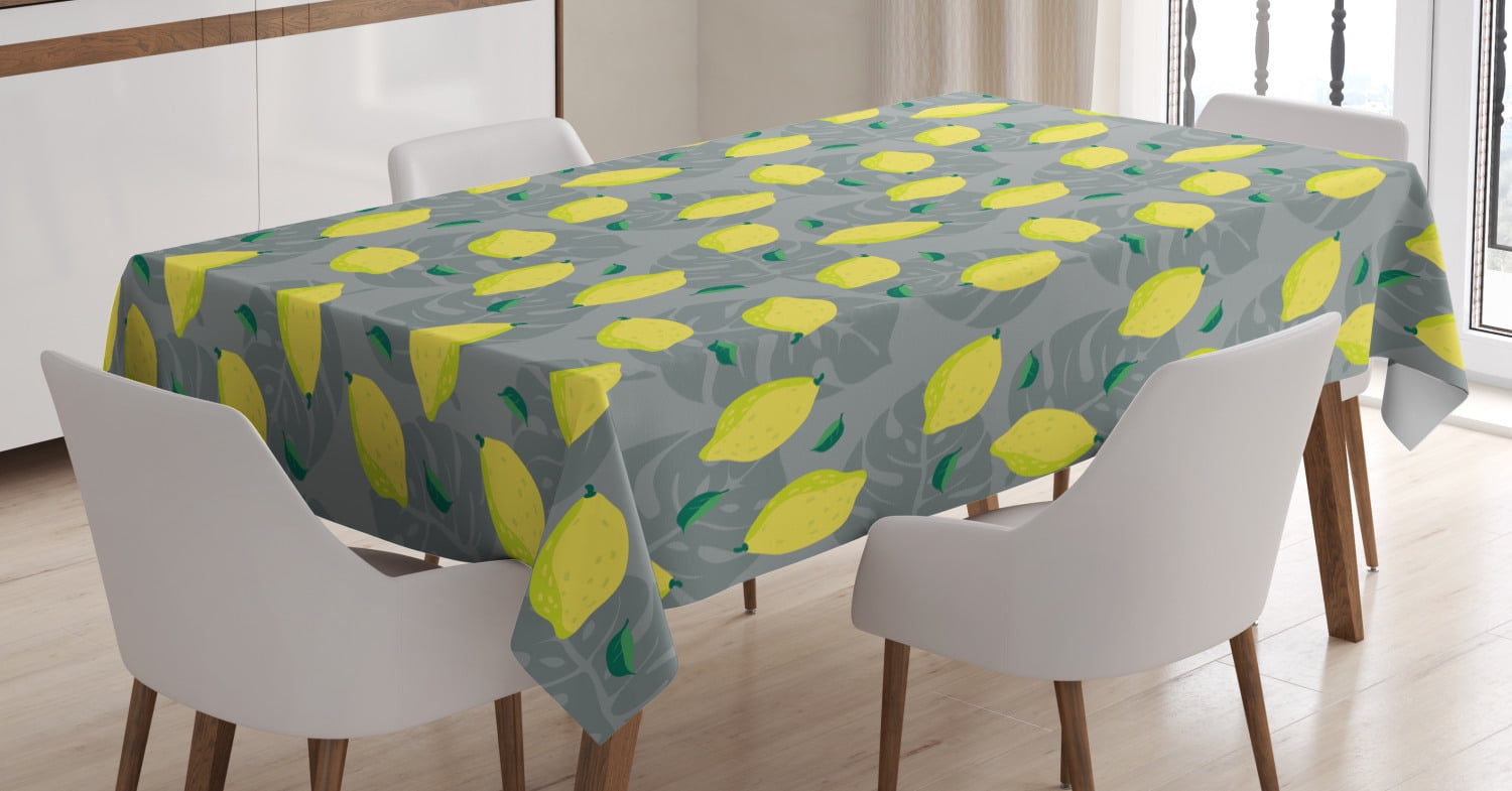 Lemons Tablecloth, Monstera Deliciosa Leaves with Shaded Color Spread ...