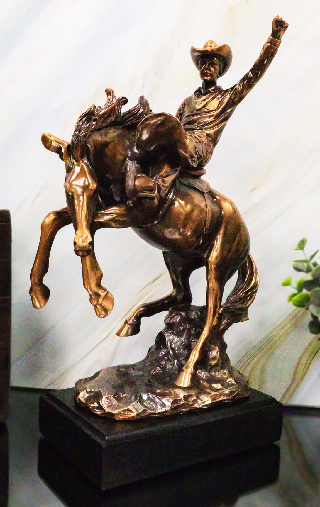 Western Desert Giddy Up Cowboy On Rearing Rodeo Horse Figurine With ...