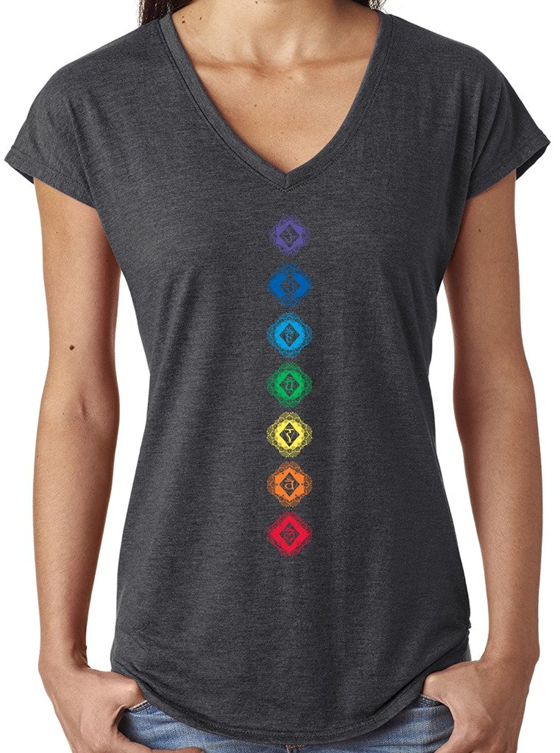 Ladies Diamond Chakras V-neck Yoga Shirt - Dakr Heather Grey, XS ...