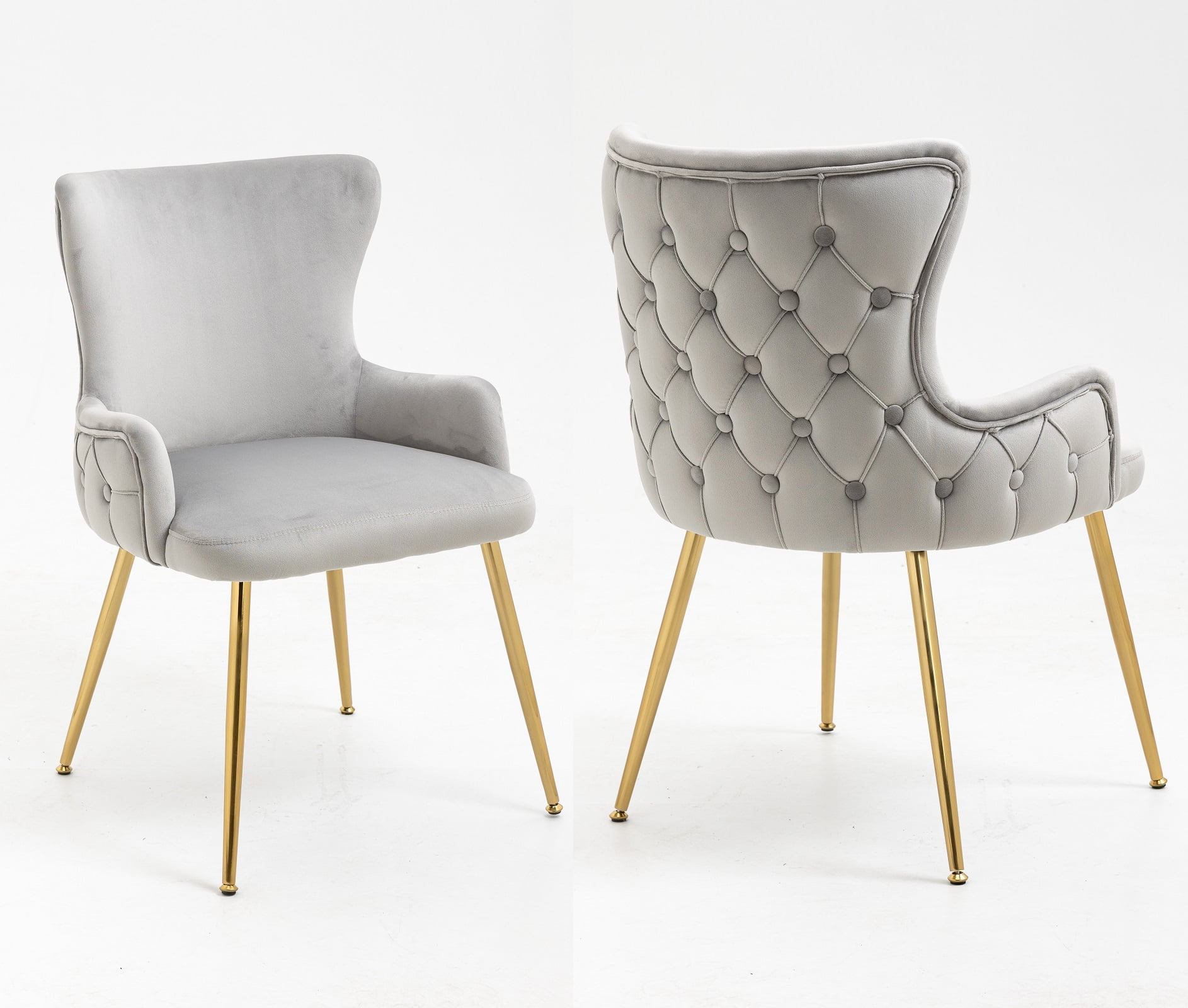 Set of 2 Wingback Upholstered Dining Chairs with Metal Legs, Velvet ...