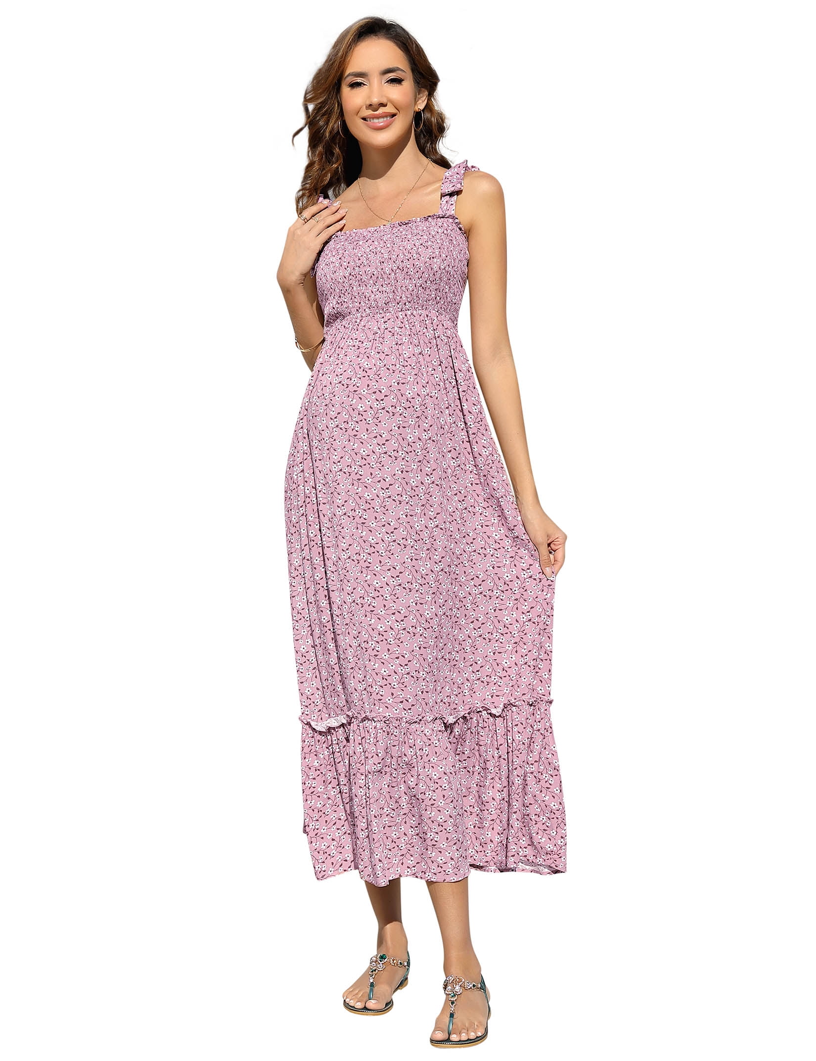 Oyang Women's Maternity Dress Boho Spaghetti Strap Square Neck Floral ...