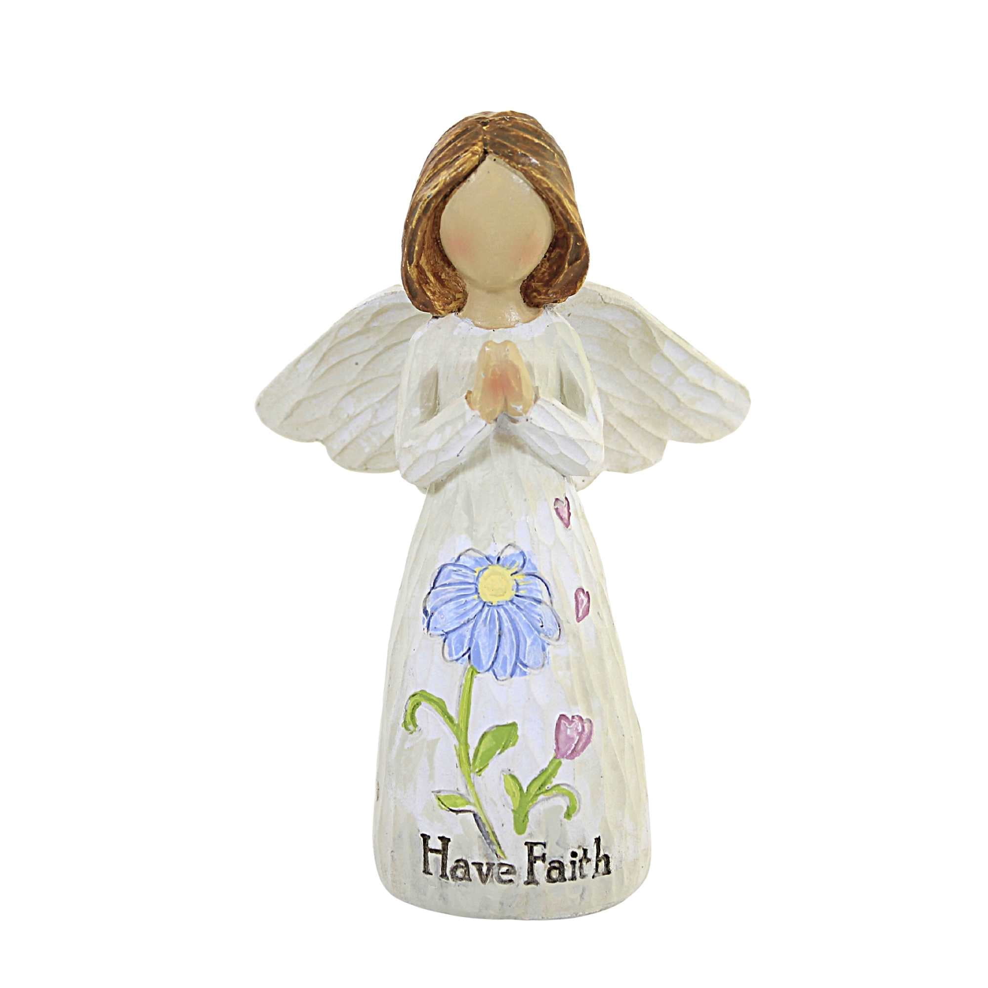 Figurine Little Girl Angel Polyresin Flower Message A3580 Faith ...