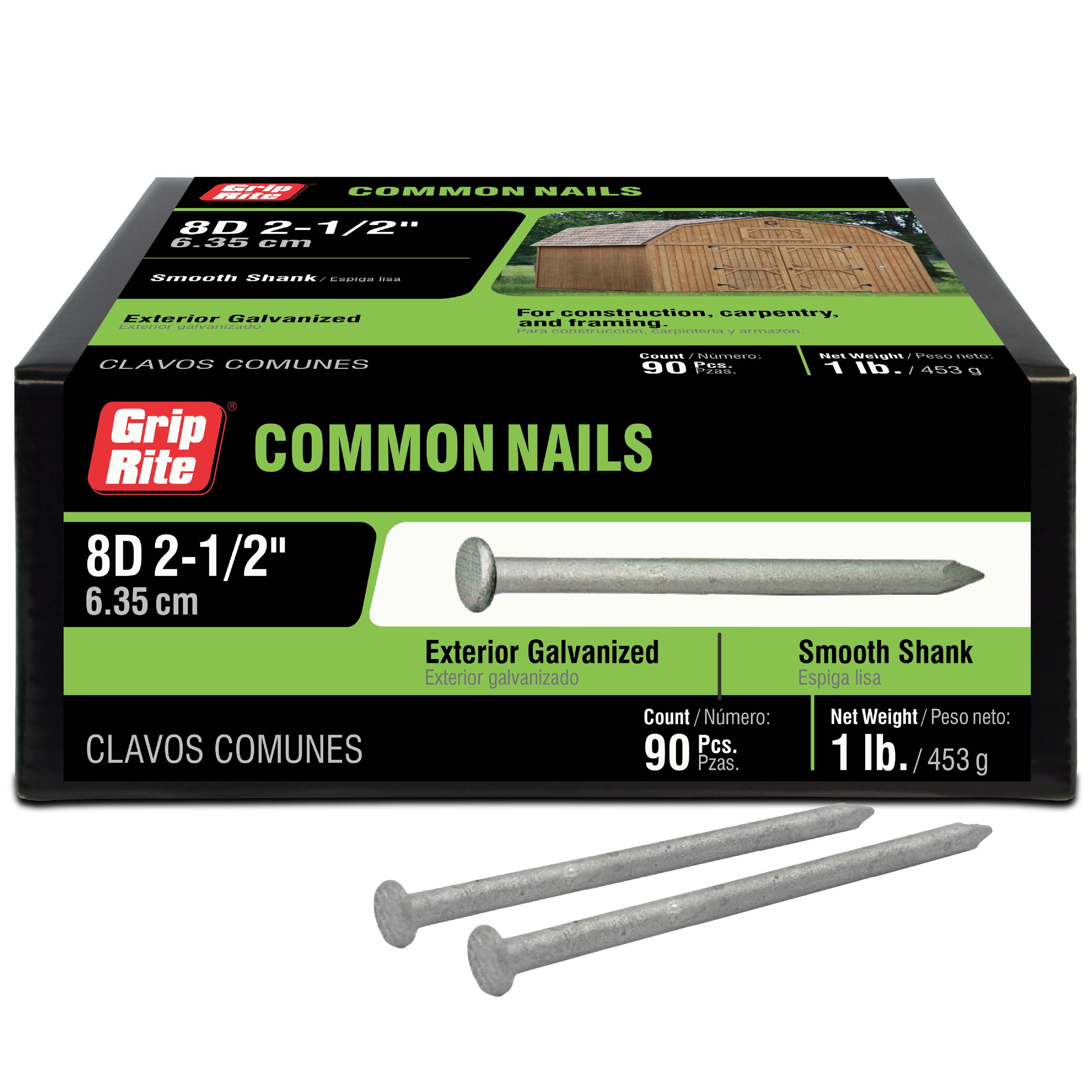 Grip-Rite #10-1/4 x 2-1/2 In. 8-Penny Hot-Galvanized Steel Common Nails ...