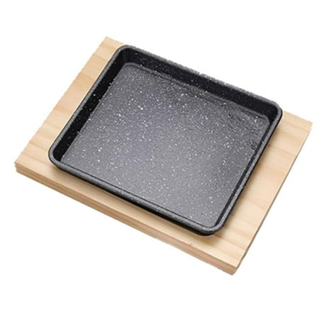 Non Sticky Iron Fried Plate Steak Pizza Pallet with Non-Slip Wooden ...