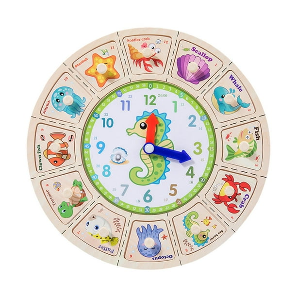 Alphabet Learning Toy Wood Clock Toy Traffic Fruit Teaching Clocks ...