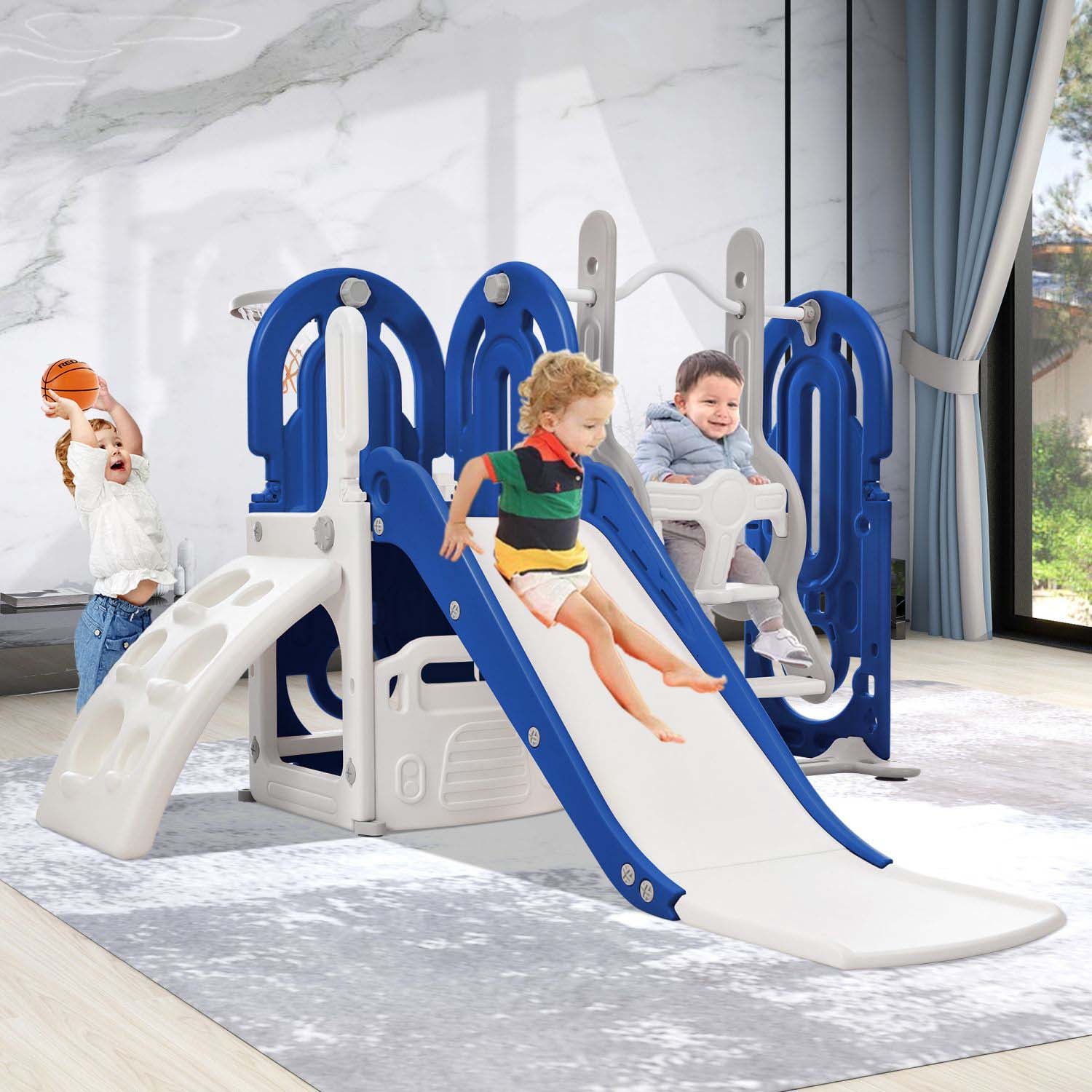 Munboo 5 in 1 Toddler Slide and Swing Set, Kids Playground Climber ...