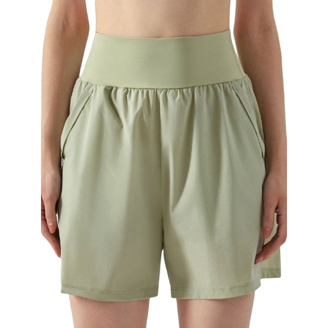 Liacowi WomenSolid Color Yoga Shorts High Waist Wide Leg Short Pants ...