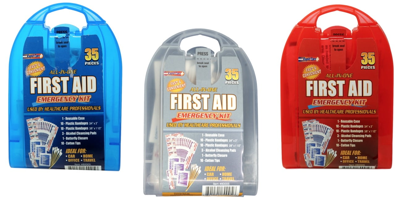 Rapid Care First Aid Kit (3 Pack) 35 Piece All In One Mini Emergency ...