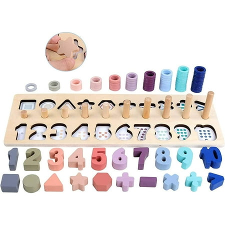 Counting Shape Stacker Puzzle Board Wooden Number Count Sort Stacking ...