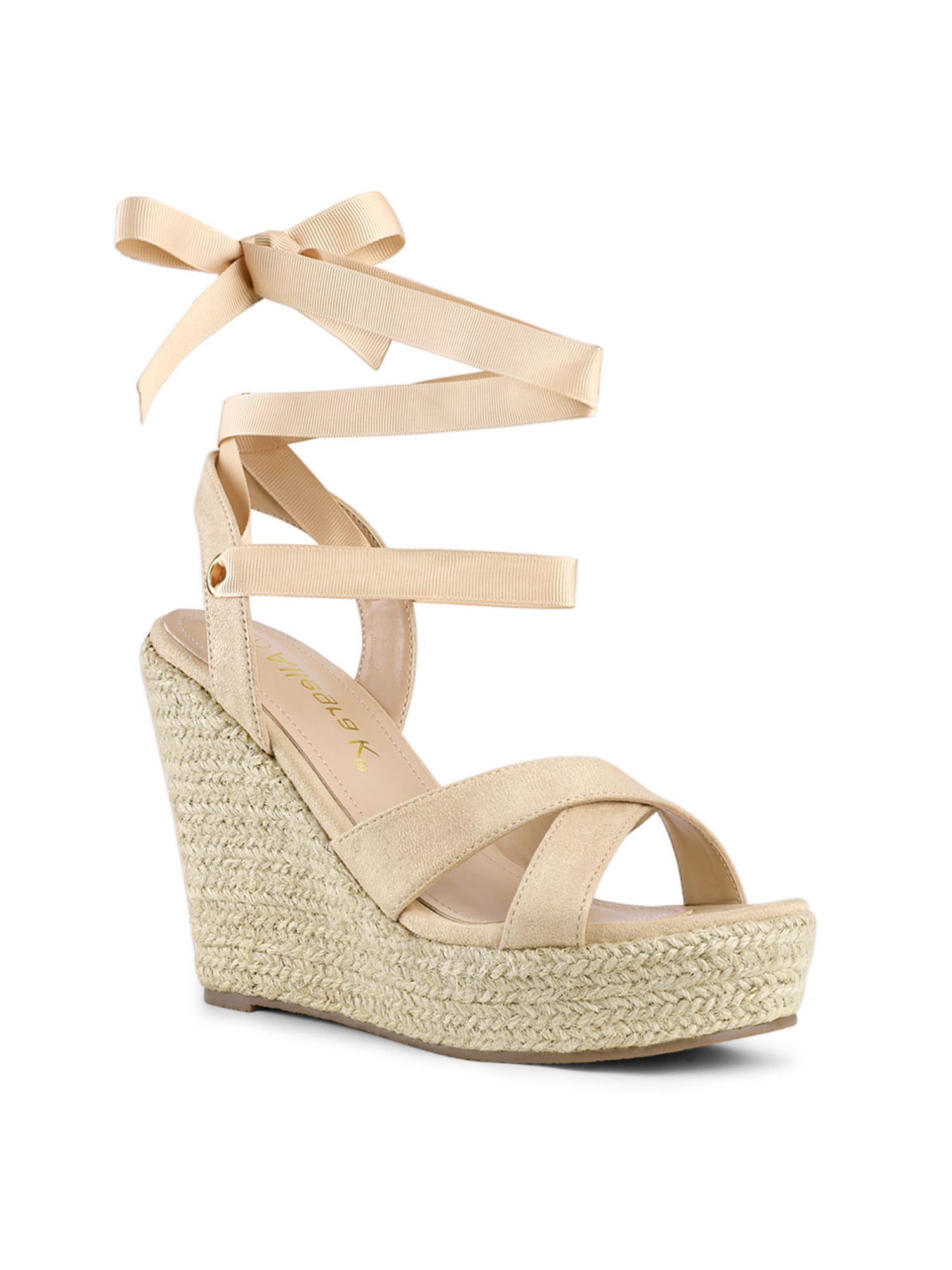 White Lace Up Wedges