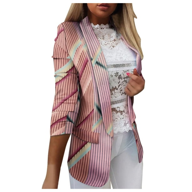 3/4 Sleeve Blazers for Women Open Front Blazer Cardigan Formal Print ...