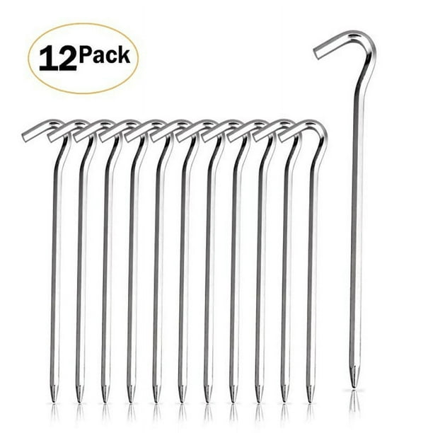12-Pack Tent Stakes Nails with Hooks - 7 Inch Hex Pole Nail Garden ...
