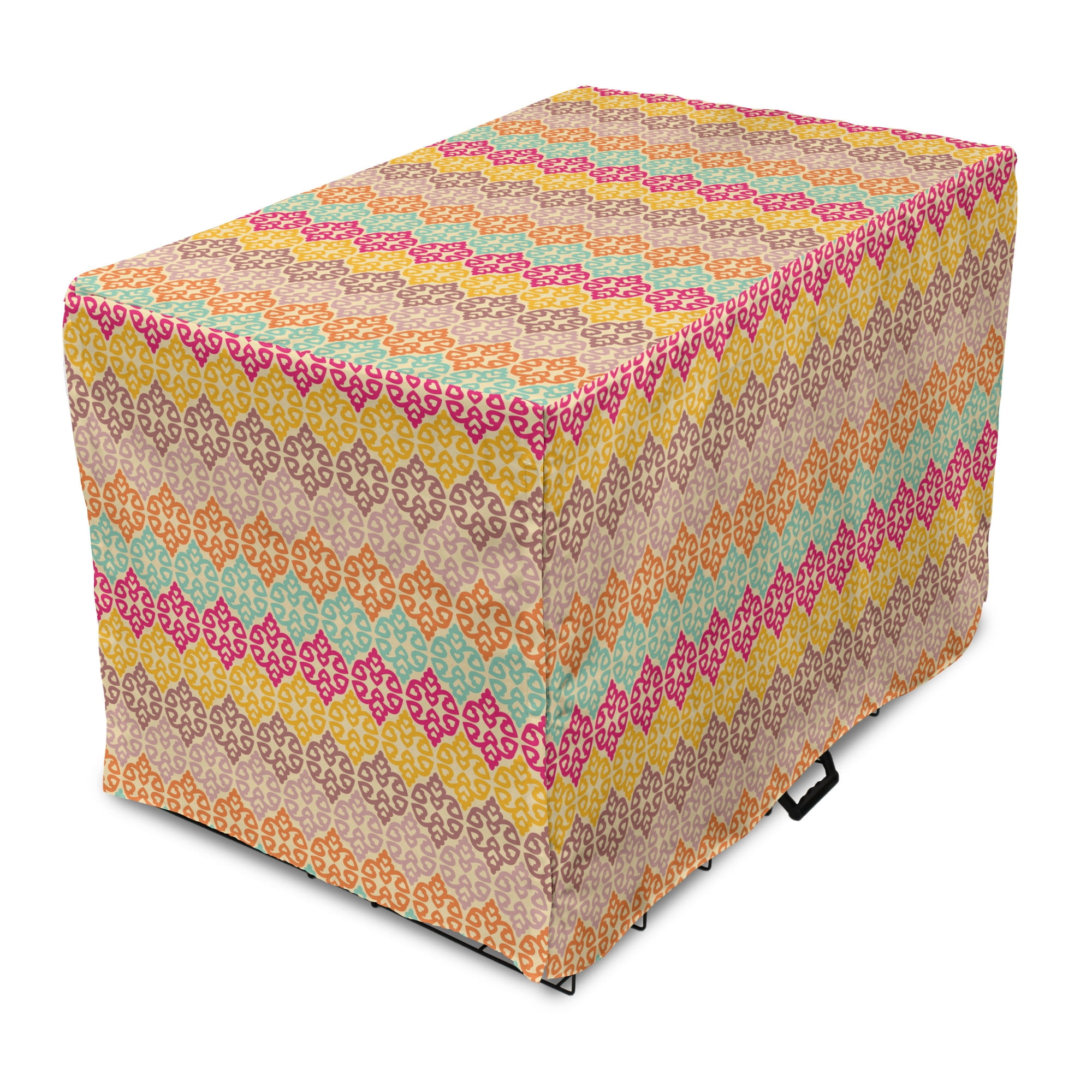Ethnic Dog Crate Cover, Pattern of Colorful Motifs Ornamental Eastern ...