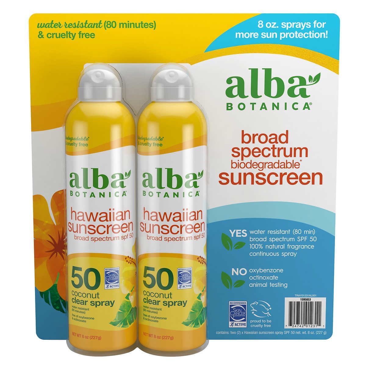 Alba Botanica Hawaiian Sunscreen Spray SPF 50, 8 Ounce (Pack of 2 ...