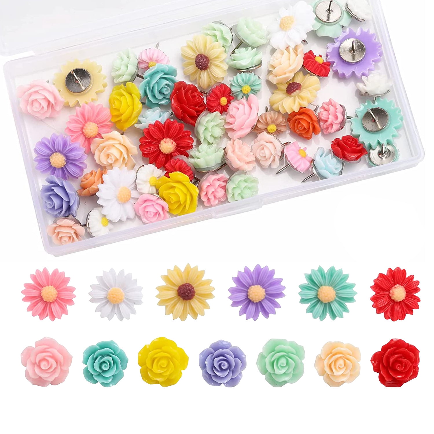 30 grapas de flores de diez colores, grapas de perlas, grapas de cabeza ...