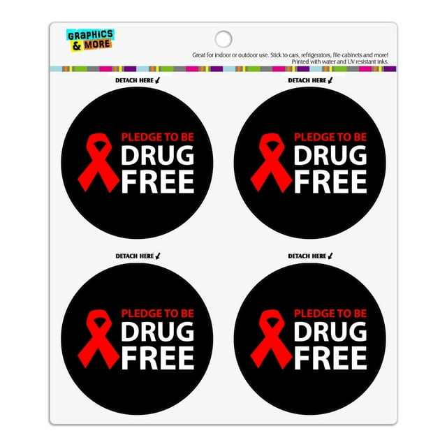 Red Ribbon Drug Free Pledge Refrigerator Fridge Locker Vinyl Circle ...