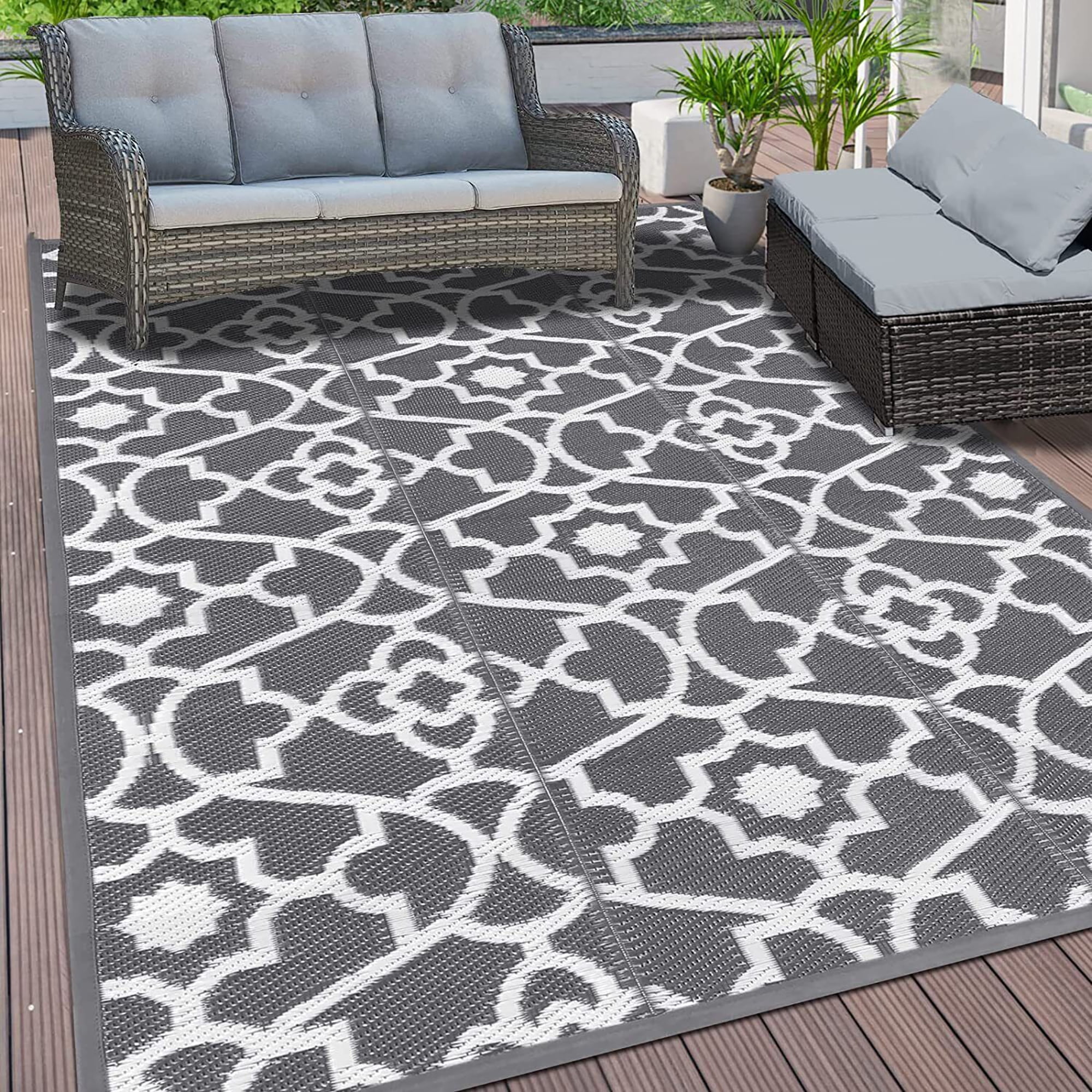 SHCKE Patio Rug Reversible Outdoor Plastic Straw Rugs Patio Decor ...