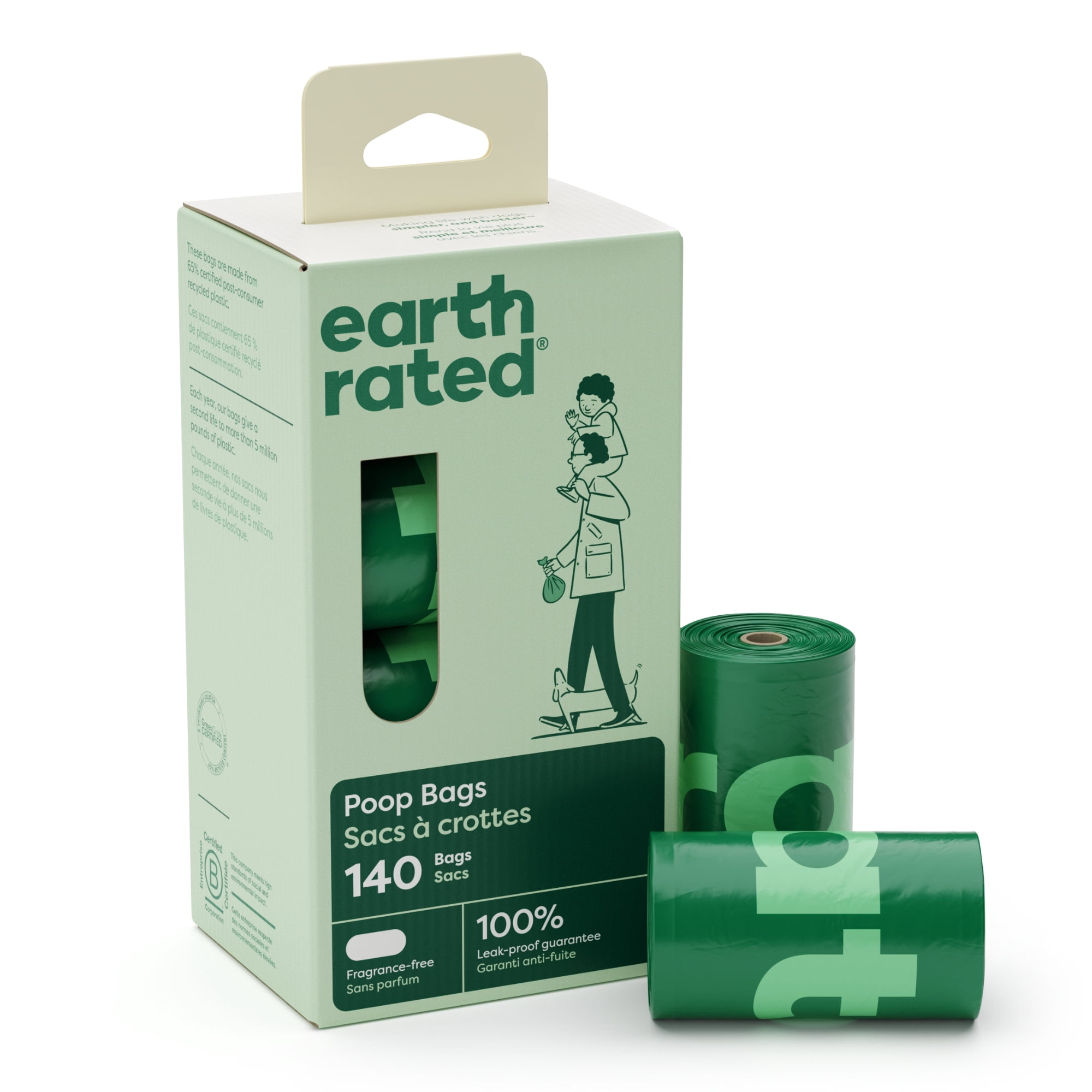 Earth Rated Fragrance-Free Leak-Proof Dog Poop Bags, 140 Bags on 7 ...