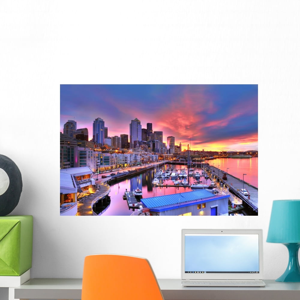 Seattle Skyline and Waterfront Wall Mural by Wallmonkeys Peel and Stick ...