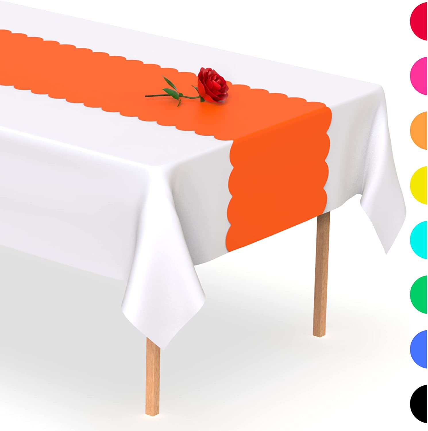 Swanoo Extra Long Wide Decorations: Orange Scallop Disposable Table ...