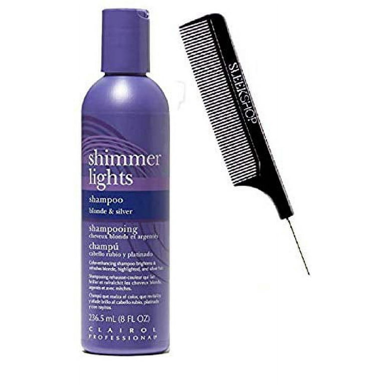 Clairol SHIMMER LIGHTS Shampoo BLONDE SILVER Purple Violet To Tone Down Brassiness Brightens Refreshes Highlighted Gray w Sleek Comb Remove Yellow 8 oz 236.5 ml ORIGINAL SIZE Walmart
