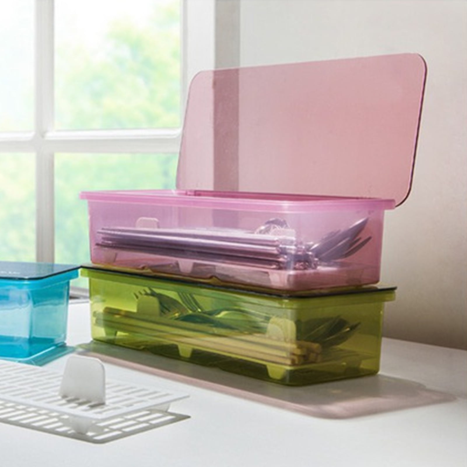 Waroomhouse Transparent Chopsticks Drawer Organizer with Lid Plastic ...