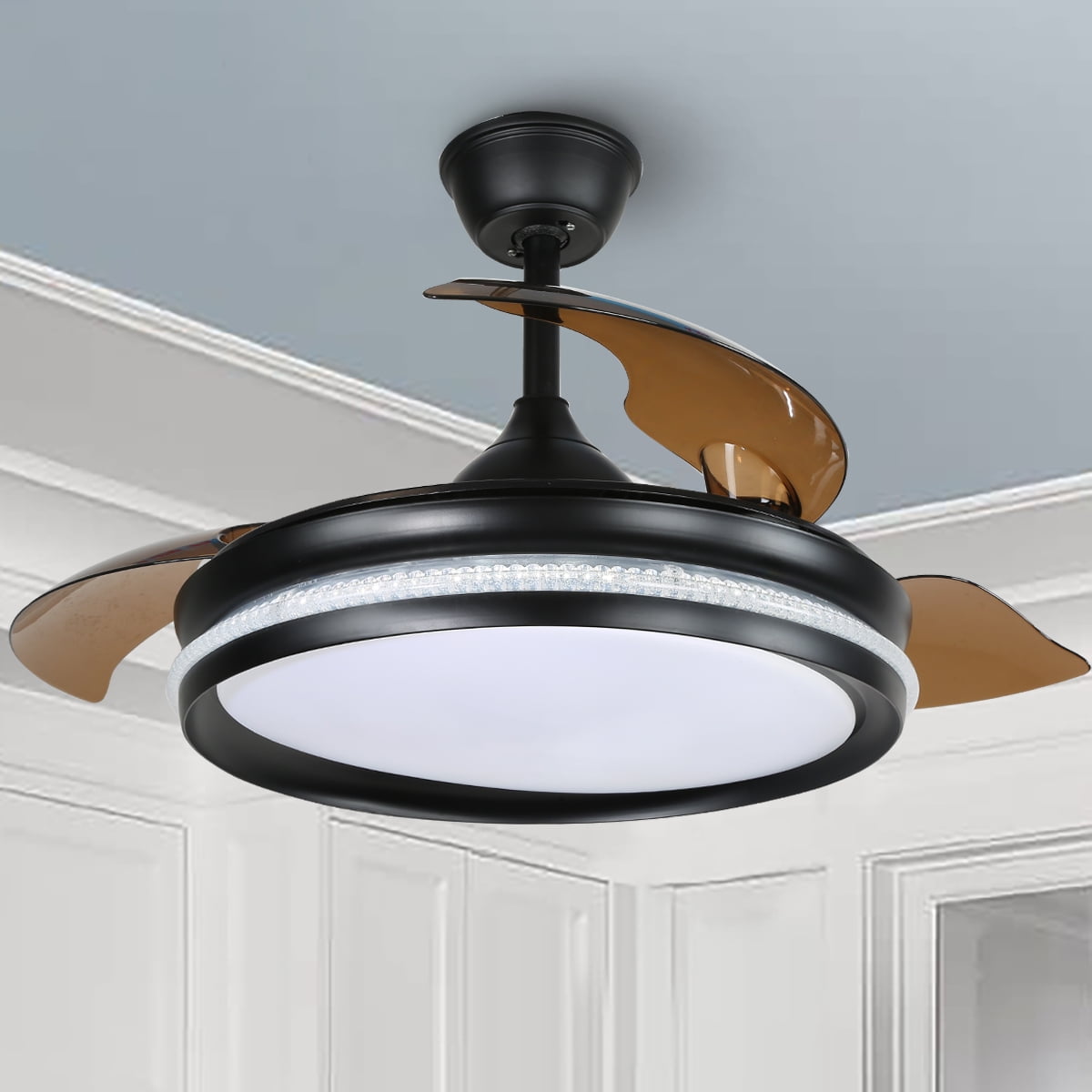 Bella Depot 42" LED Black Retractable Ceiling Fan with 3 Acrylic Blades ...