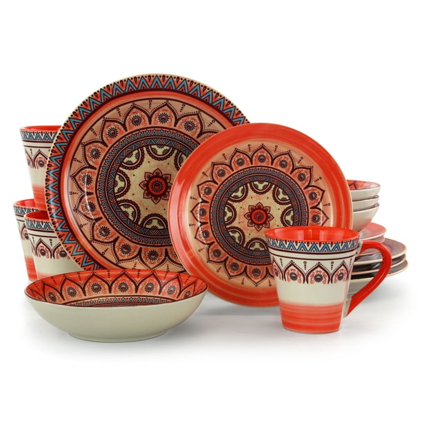 Elama Zen Rust Mozaik 16 Piece Dinnerware Set - Walmart.com - Walmart.com