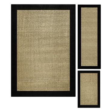 Mainstays Farmhouse Faux Sisal Black Border Indoor Area Rug Set, 3 ...
