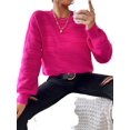 Round Neck Pullovers Long Sleeve Hot Pink Casual Plain Pink Womens