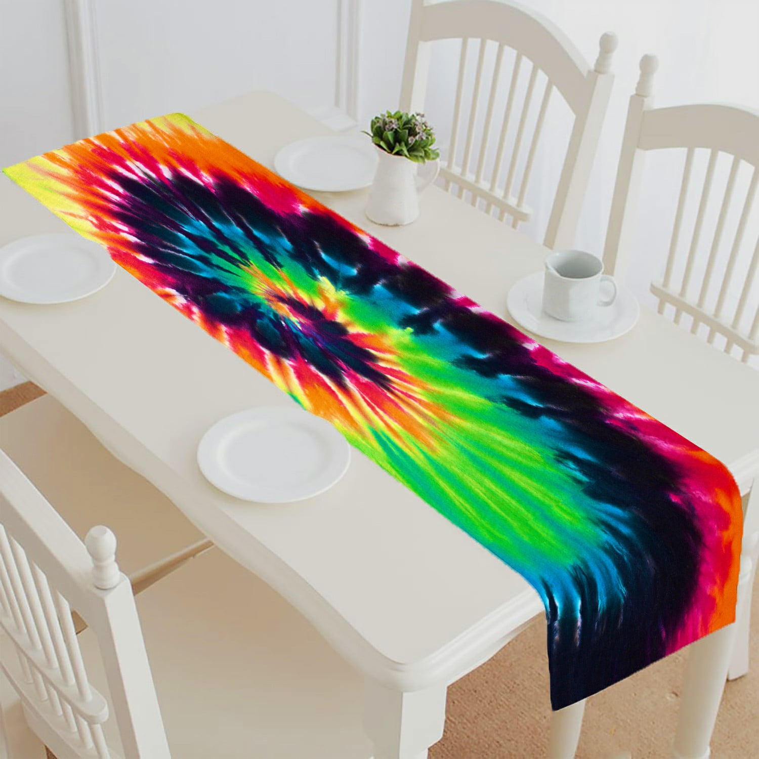 ABPHQTO Colorful Tie Dye Table Runner Placemat Tablecloth For Home ...