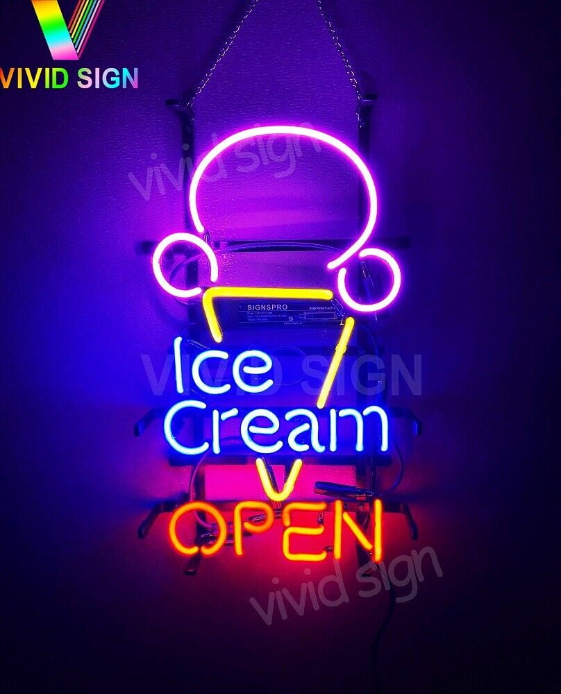 Queen Sense 32"x16" Ice Cream Open Neon Sign Man Cave Handmade Neon ...