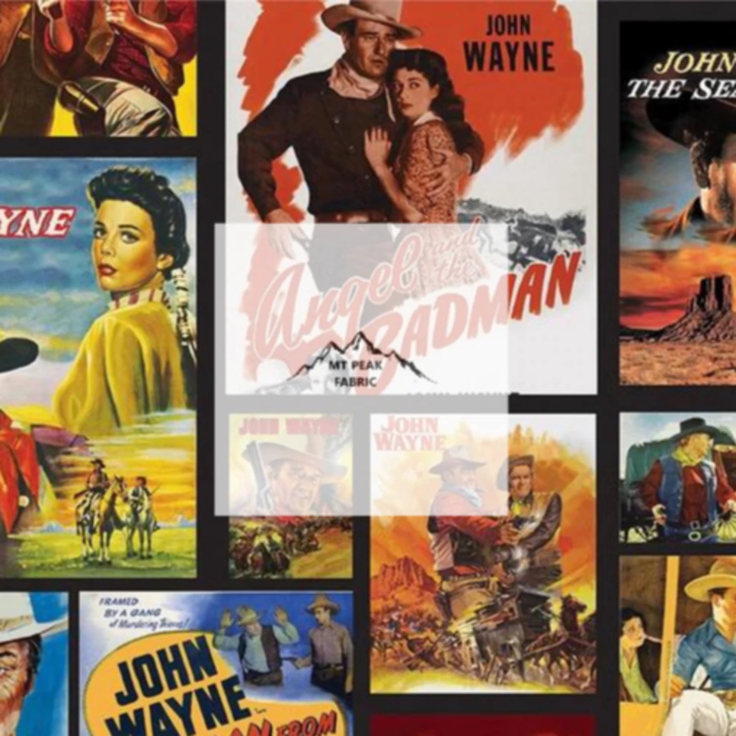 John Wayne Film Posters Black Cotton Fabric - Walmart.com