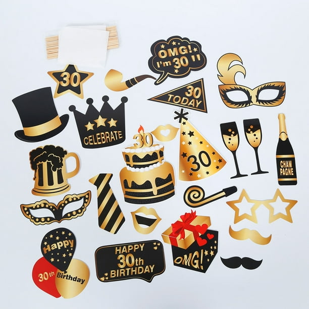 Fully Assembled 30th Birthday Photo Booth Props - Set of 30 - Black ...