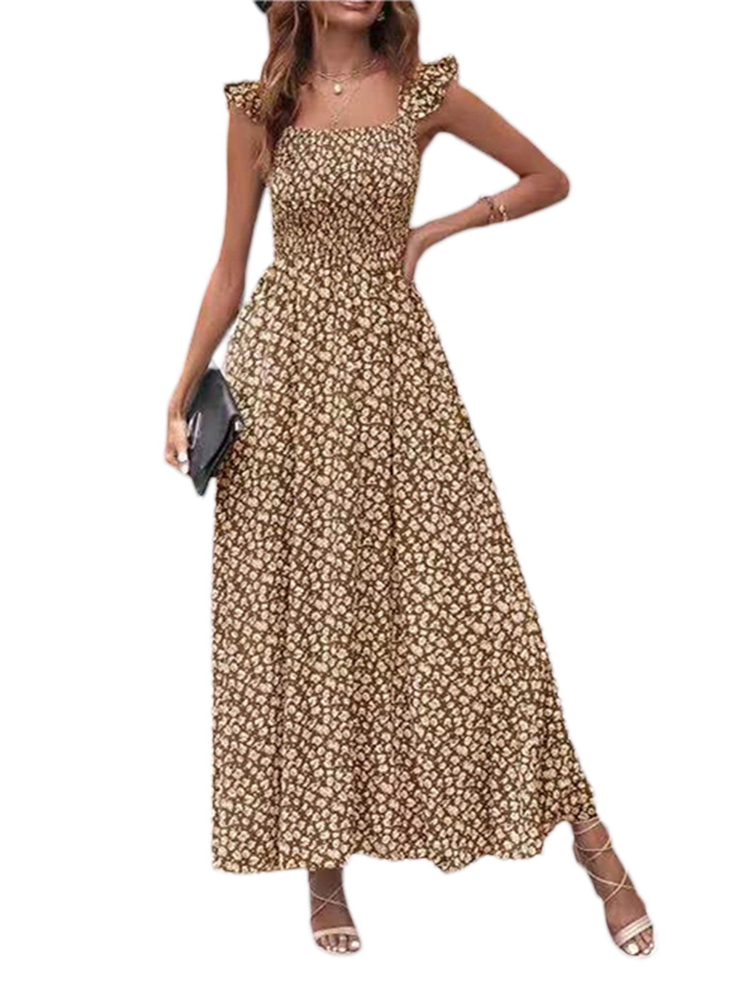 Seyurigaoka Women's Summer Boho Beach Long Dress, Flying Sleeve Square ...