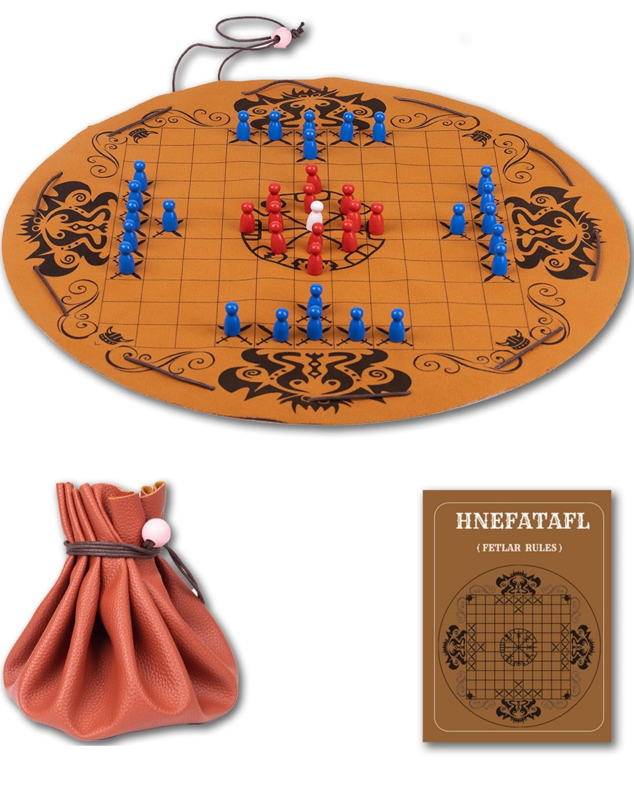 Juego de ajedrez vikingo Hnefatafl con tapete de cuero y piezas de madera | Walmart en línea