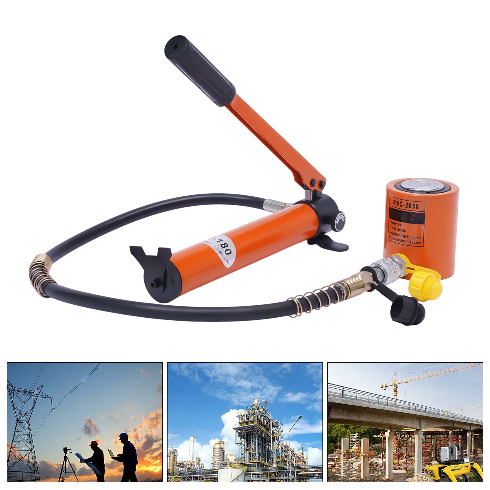 20T Lifting Jack Manual Hydraulic Pump Ram Jack 50mm Jack Stroke W/ 1m ...
