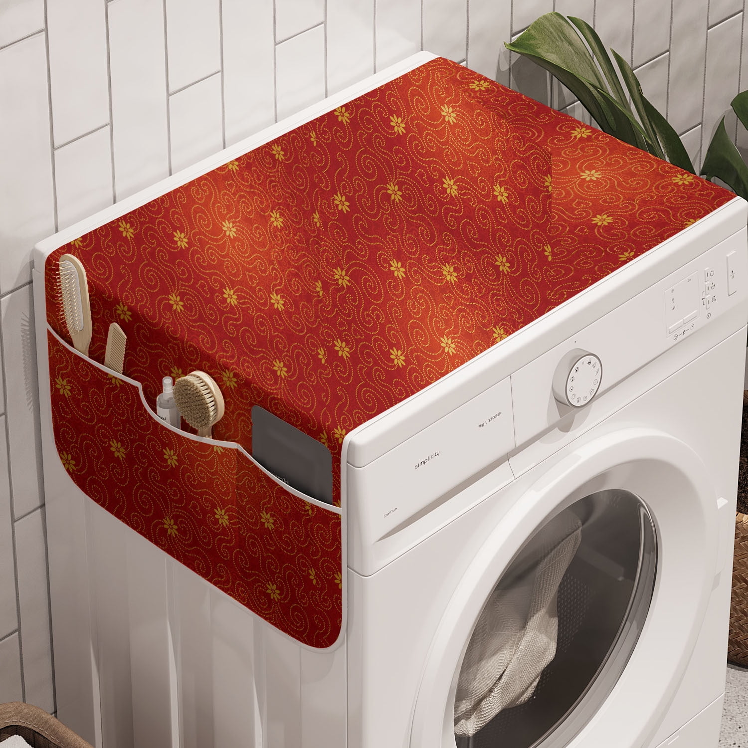Floral Washing Machine Organizer, Warm Toned Blossoms with Dotted ...