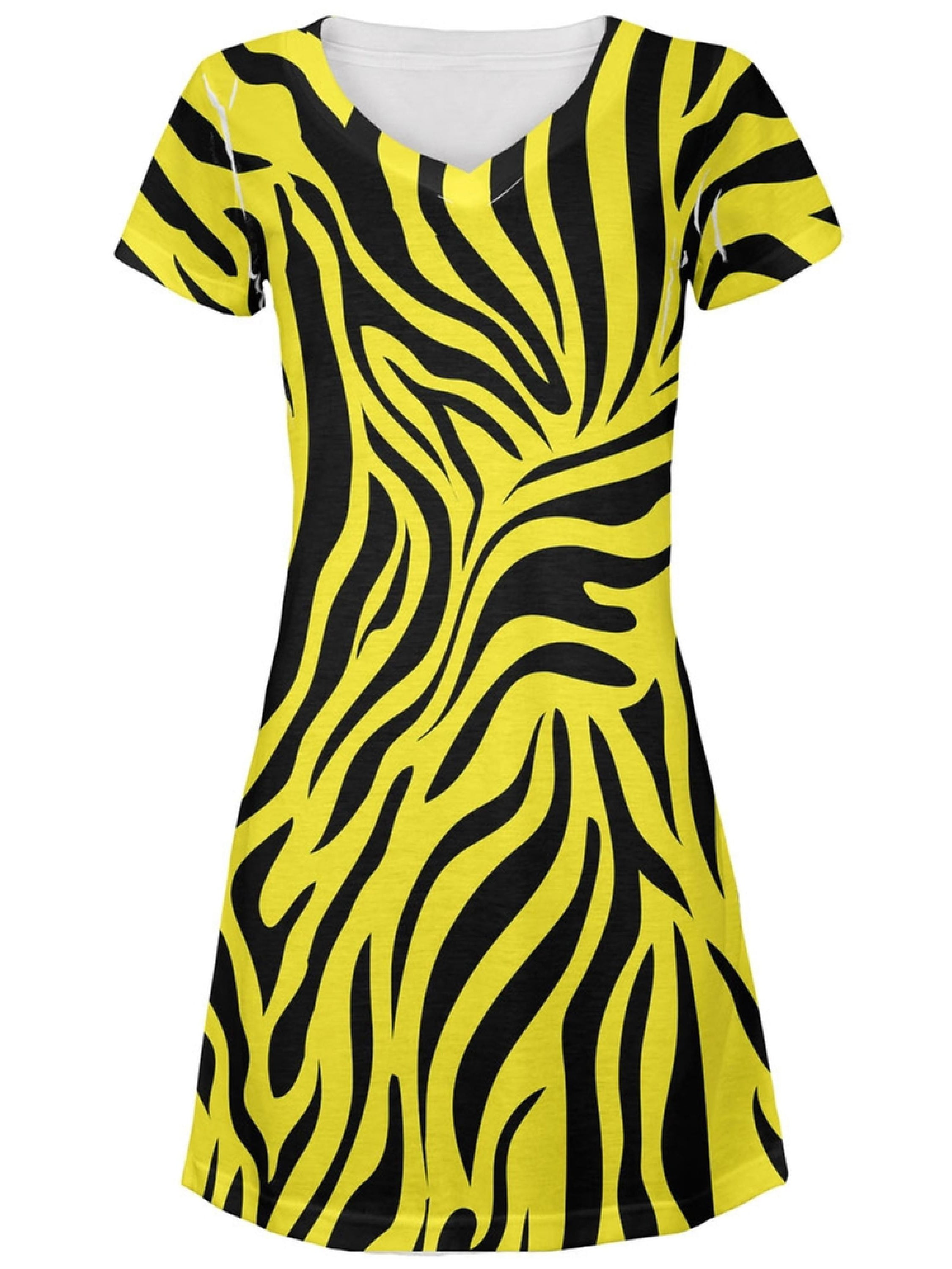 Zebra Print Yellow All Over Juniors V-Neck Dress - Walmart.com