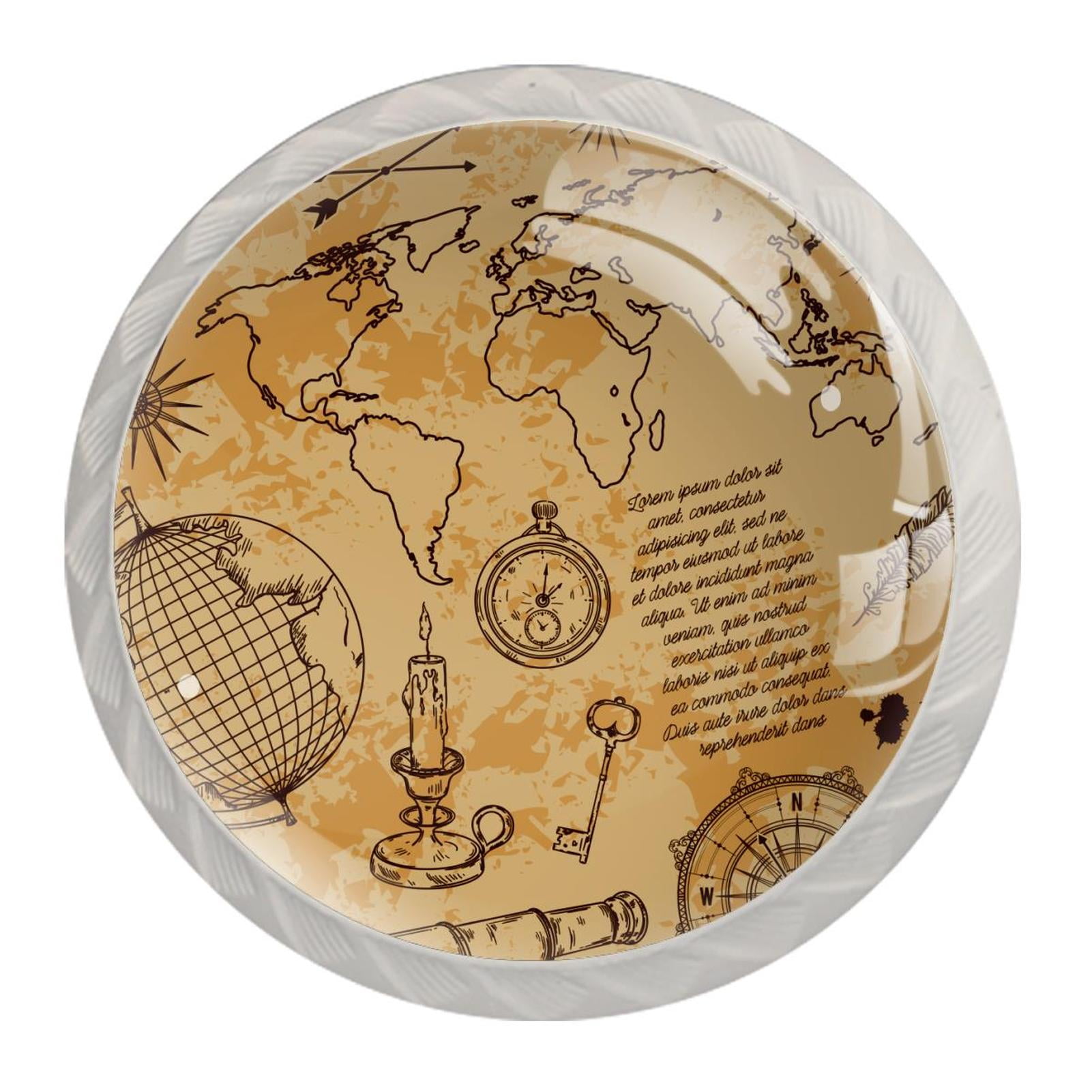 4 Pcs World Map Compass Knobs for Kitchen Cabinet Cupboard Dresser ...