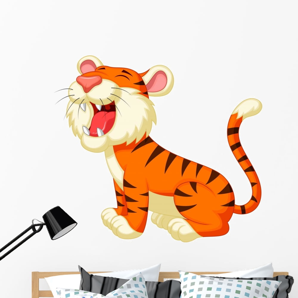 Cute Tiger Cartoon Roaring Wall Decal by Wallmonkeys Peel and Stick ...