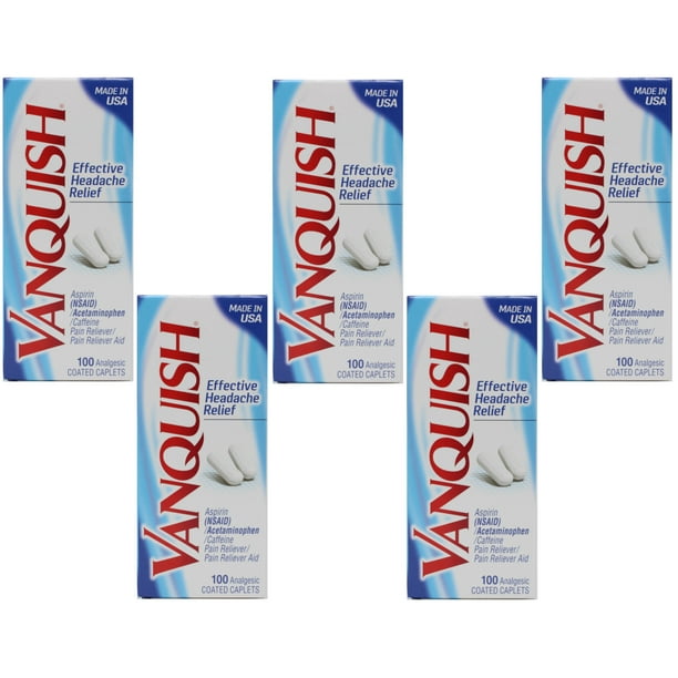 5 Pack - Vanquish Pain Reliever Effective Headache Relief, 100 Caplets Each - Walmart.com