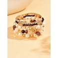 5pcs Burgundy Faux Pearl Beaded Layered Bracelet Set With Gold-Tone ...