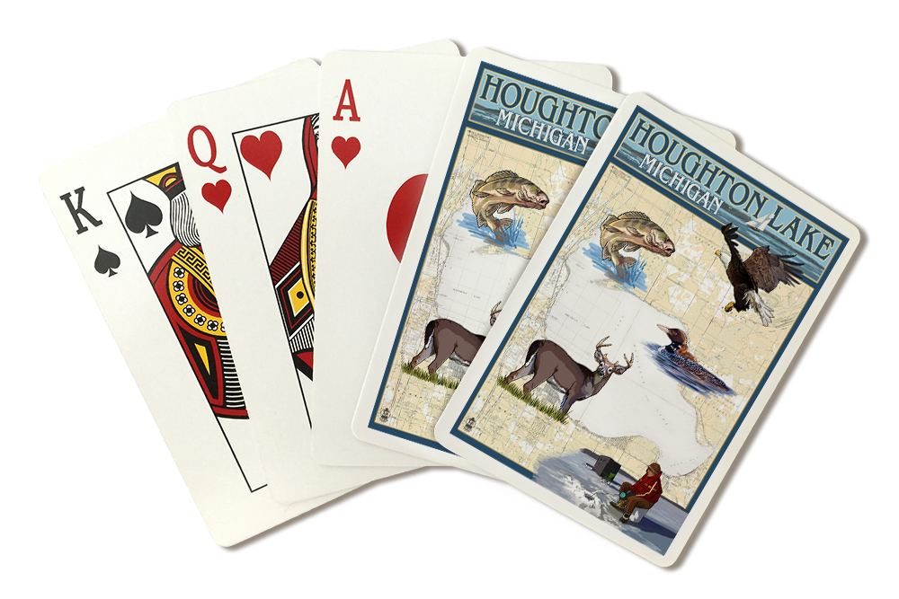 Houghton Lake, Michigan, Lake Chart, Lantern Press, Premium Playing ...