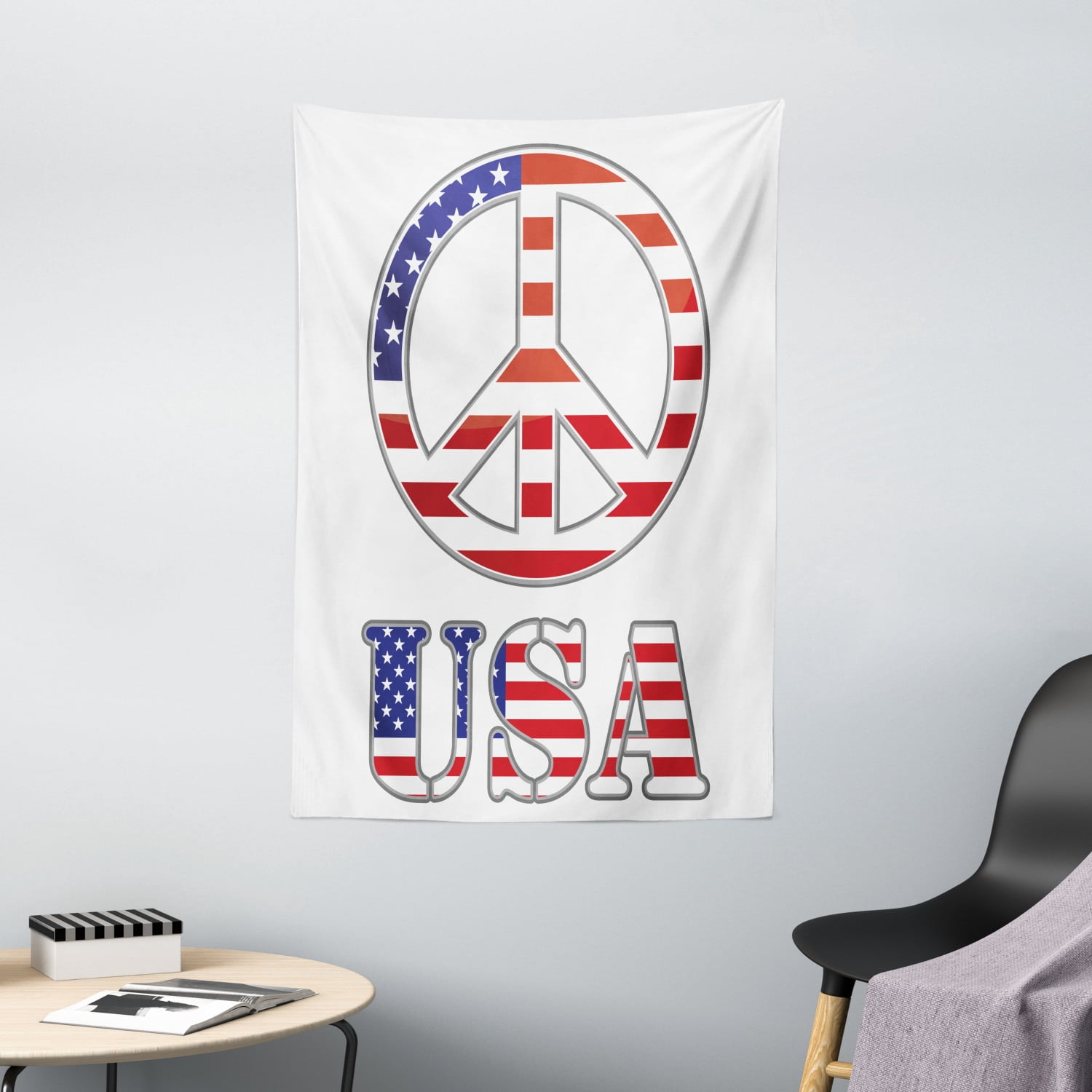 Groovy Decorations Wall Hanging Tapestry, Modern Peace Sign with USA ...