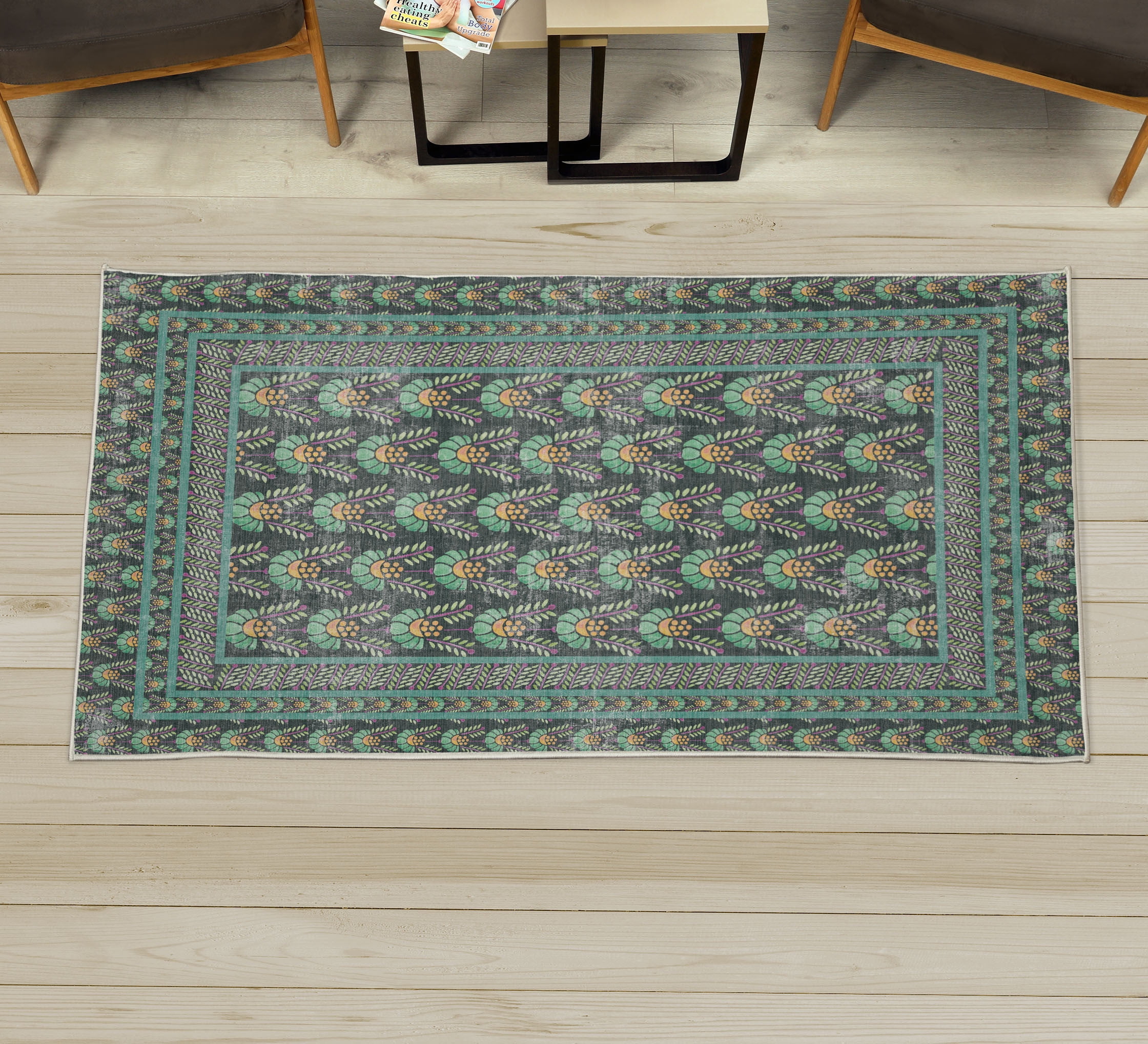 Nature Art Decorative Rug, Spring Bloom Watercolor Design Bohemian ...