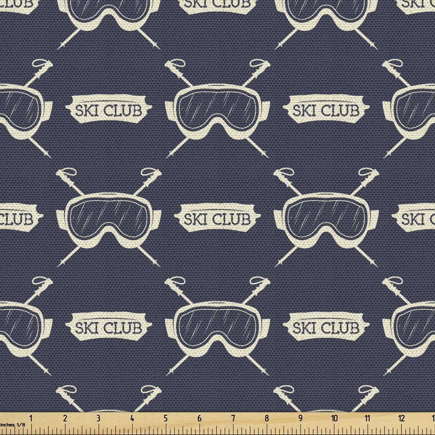 Ski Pattern Sofa Upholstery Fabric by the Yard, Ski Club Lettering with ...