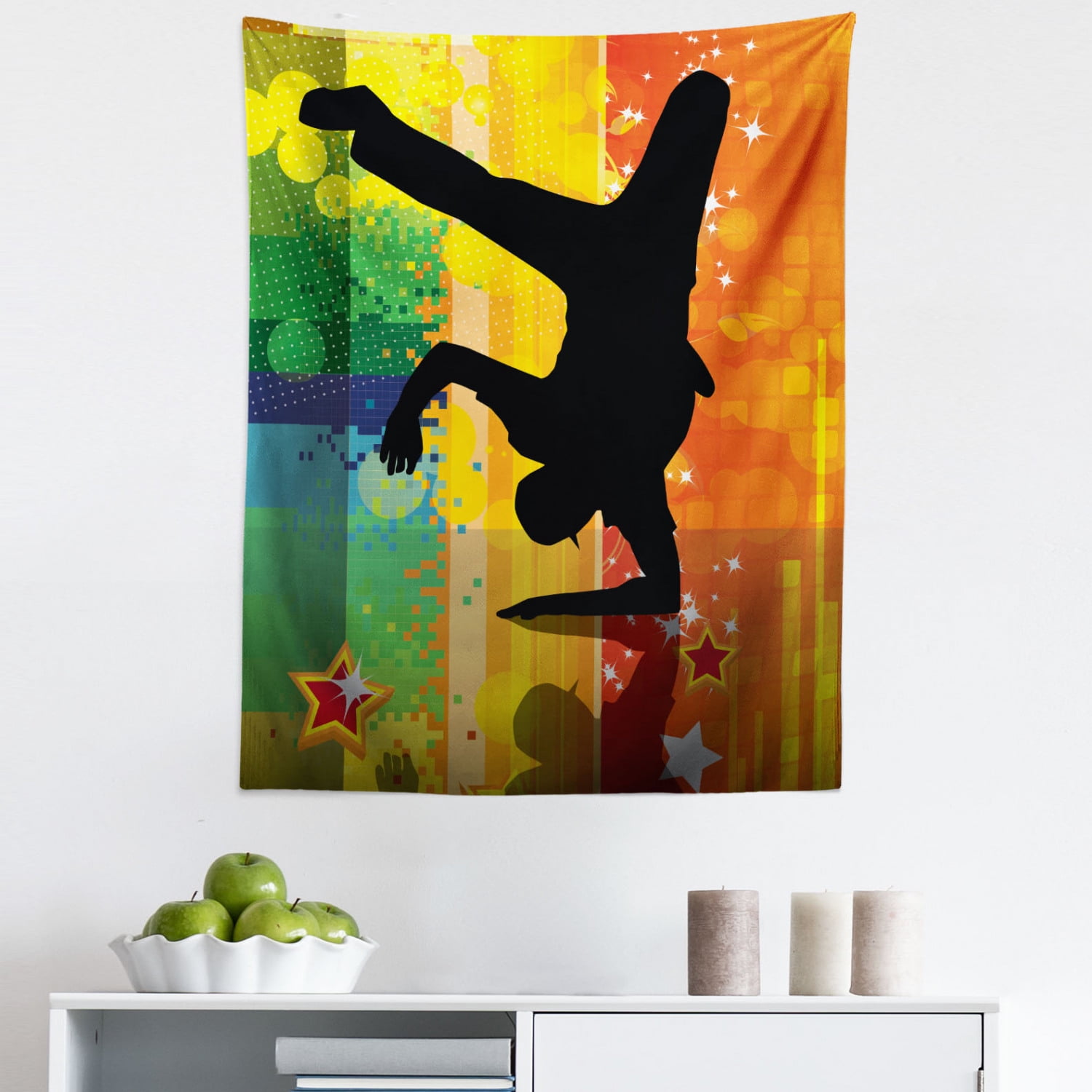 Hip Hop Tapestry, Illustration of a Breakdancer Silhouette on Colorful ...