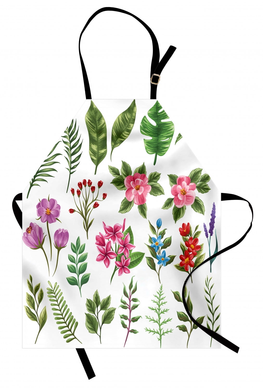 Plant Apron Set of Exotic Flowers and Ferns Botanical Elements Flora ...